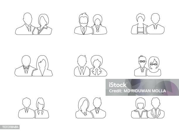 Men And Women Avatar Icons Set Vector Line Art Business People Icons