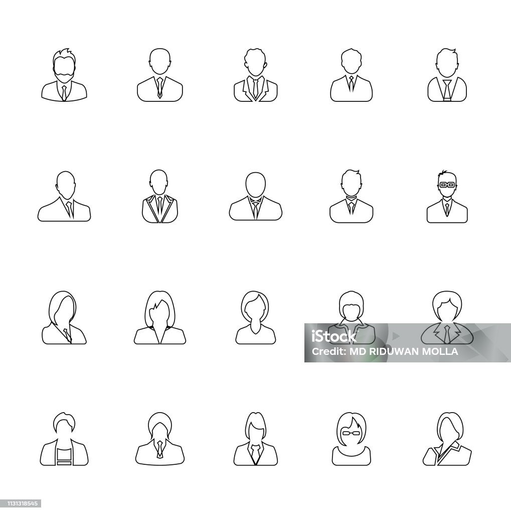 Men And Women Avatar Icons Set Vector Line Art Business People Icons