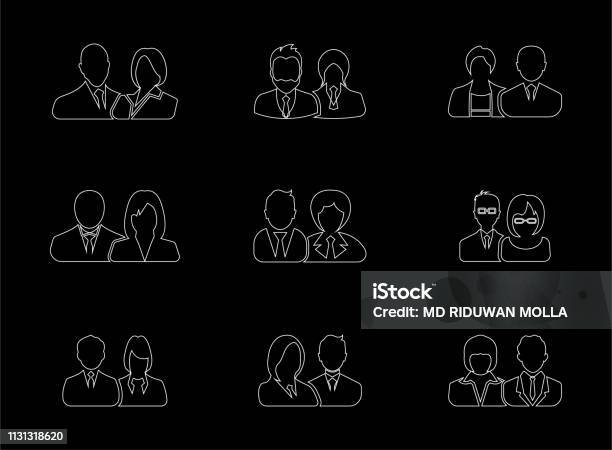 Men And Women Avatar Icons White Set Vector Line Art Business People