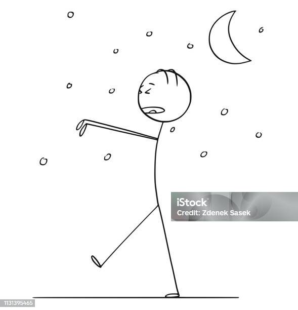 Cartoon Of Somnambulant Man Sleepwalking In Night Stock Illustration