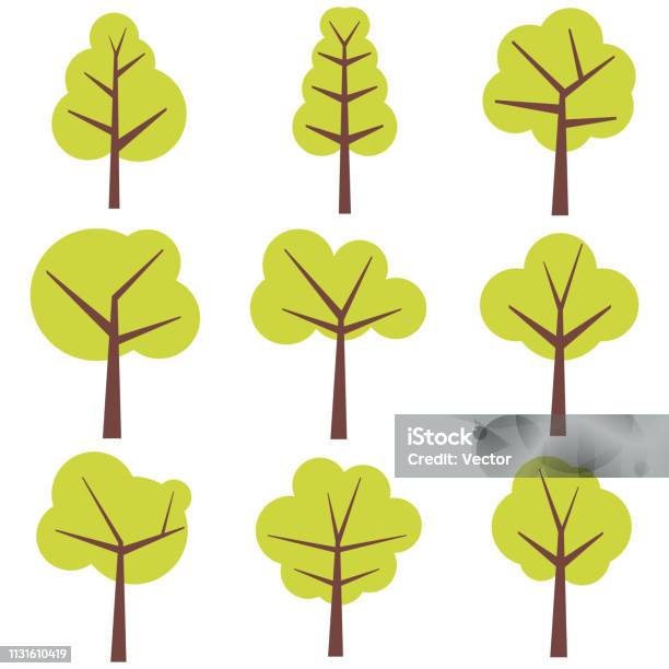 Arbres Un Ensemble Darbres De Dessin Animé Illustration Vectorielle De