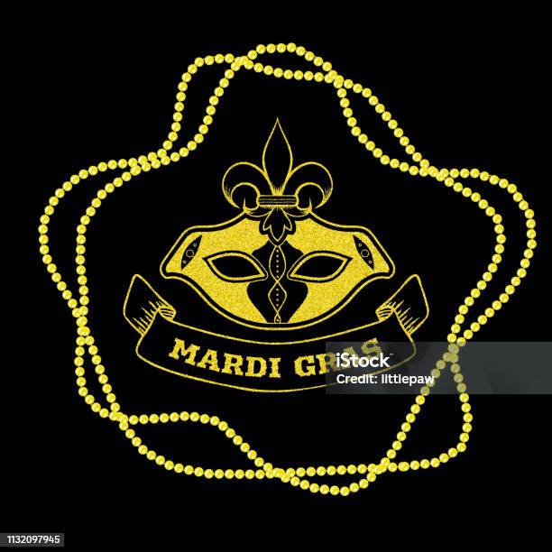 Kartu Pos Dekoratif Mardi Gras Dengan Topeng Karnaval Glitter Emas