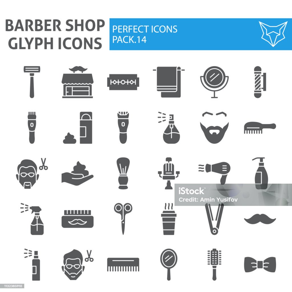 Ensemble De Licône De Glyphe De Magasin De Barbier Collection De