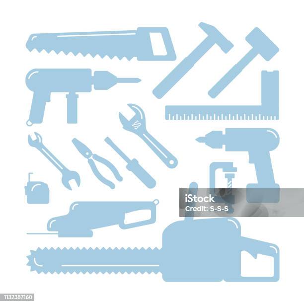 Silhouettes Doutils Home Wizard Toolkit Vector Diy Icônes Bleues Sur