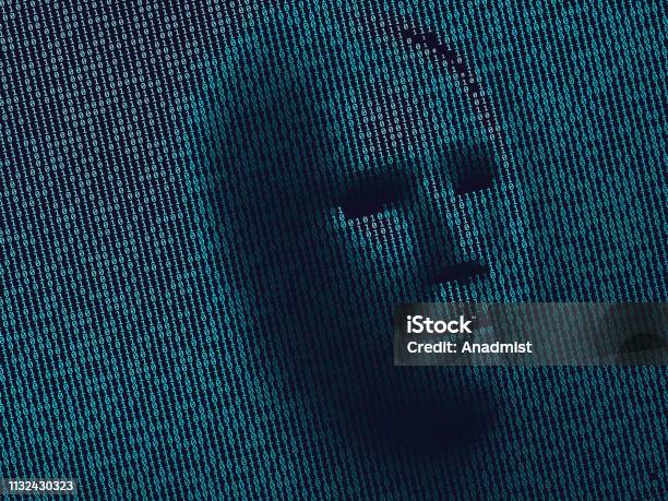 Binary Hacker Robot Danger Dark Face Cyborg Binary Code Head Data Intellect Mind Virtual