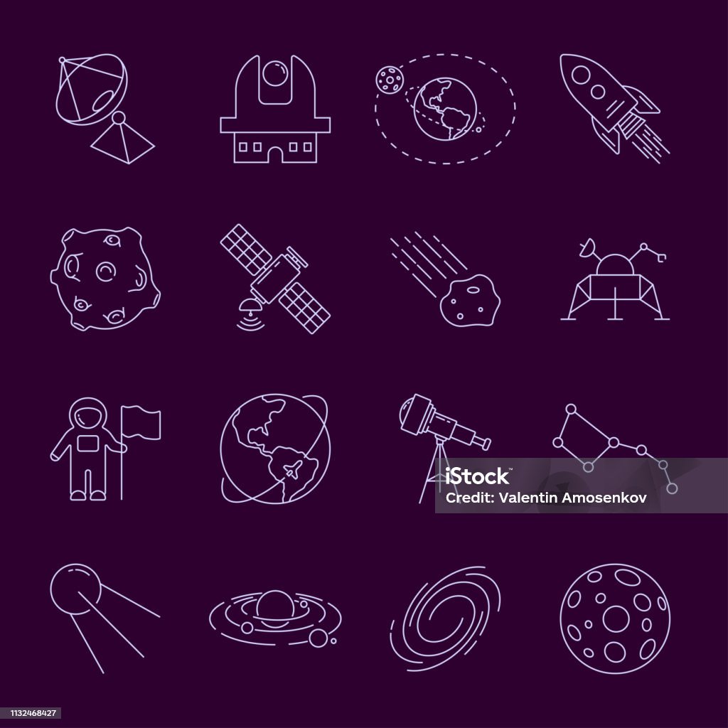 Set Of Thin Linevector Astronomy And Space Icons Spaceman Astronaut ... Set Of Thin Linevector Astronomy And Space Icons Spaceman Astronaut ...