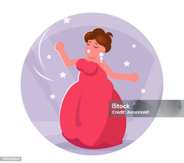 Penyanyi Opera Vector Kartun Seni Terisolasi Datar Ilustrasi Stok
