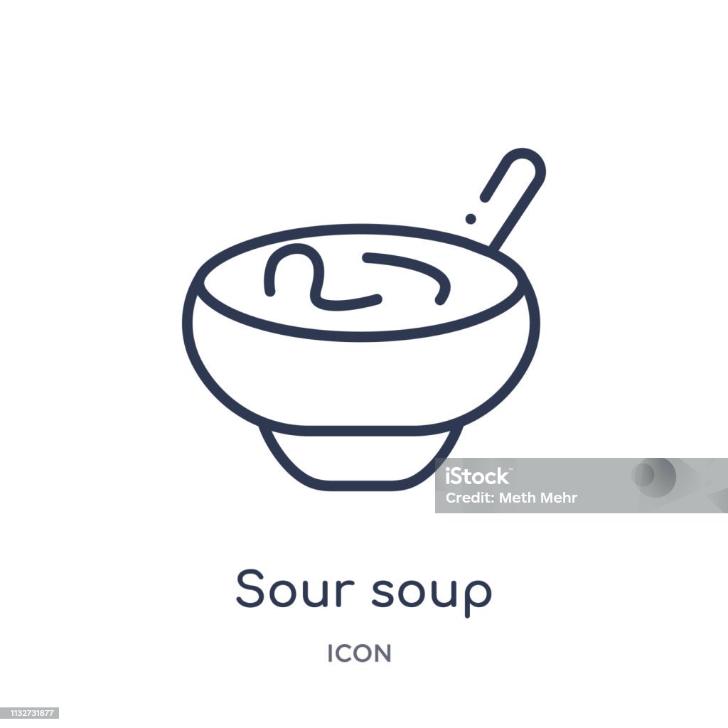Vetores De Ícone Sour Linear Da Sopa Da Coleção Do Esboço Do Alimento E