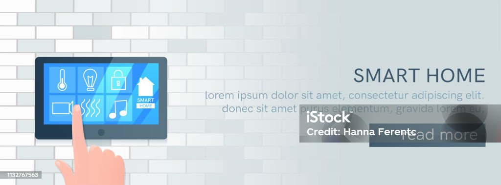 Smart Home Technology Banner Digital Screen On Wall Vector Cartoon ... Smart Home Technology Banner Digital Screen On Wall Vector Cartoon ...