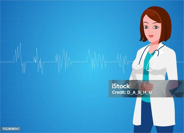 Female Doctor Standing In Blue Background Stock Illustration Download