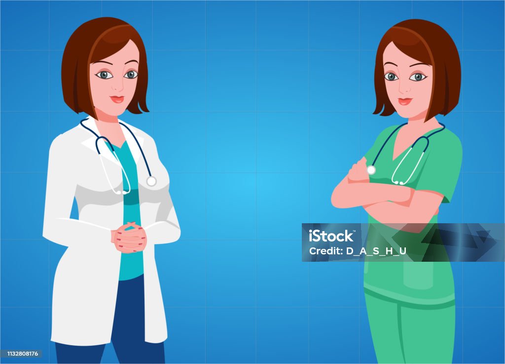 Female Doctor Standing In Blue Background Stock Illustration Download