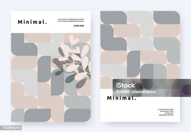Desain Template Sampul Buku Pola Bentuk Blok Melengkung Simetris Dengan