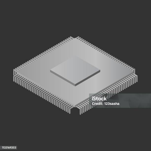 Chip Mikro Cpu Isometrik Gambar Vektor Warna Ilustrasi Stok Unduh