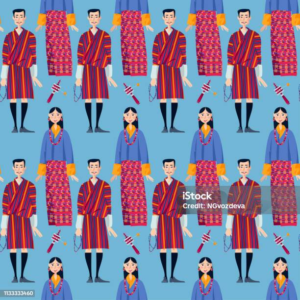 Bhutan Pasangan Dengan Pakaian Nasional Tradisional Pola Latar Belakang ... Bhutan Pasangan Dengan Pakaian Nasional Tradisional Pola Latar Belakang ...