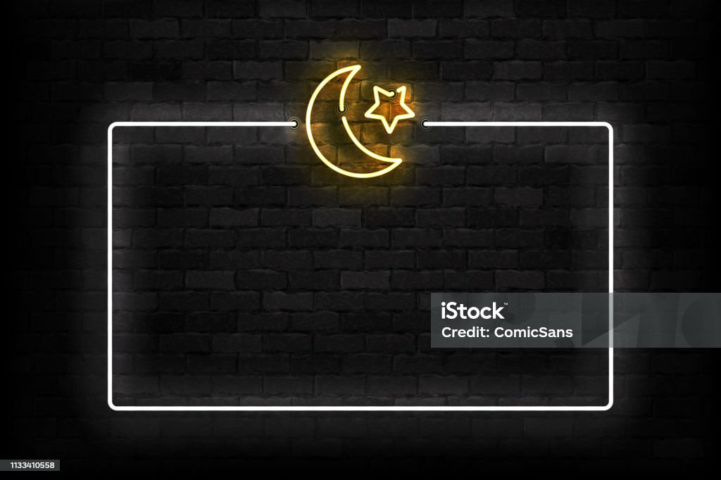 Vektor Realistis Terisolasi Neon Tanda Logo Bingkai Bulan Sabit Islam ... Vektor Realistis Terisolasi Neon Tanda Logo Bingkai Bulan Sabit Islam ...