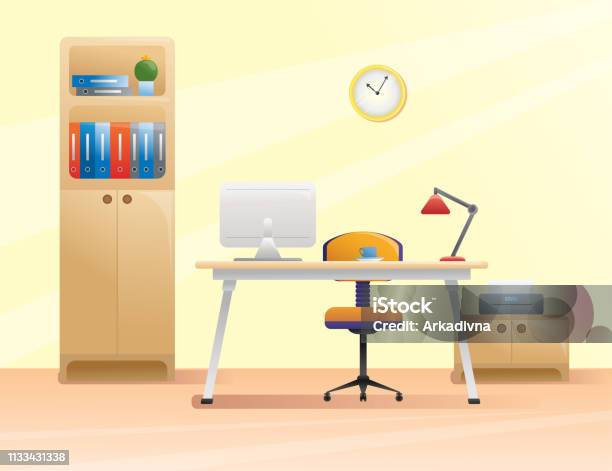 Tempat Kerja Kantor Dengan Gaya Datar Ilustrasi Vektor Interior ... Tempat Kerja Kantor Dengan Gaya Datar Ilustrasi Vektor Interior ...