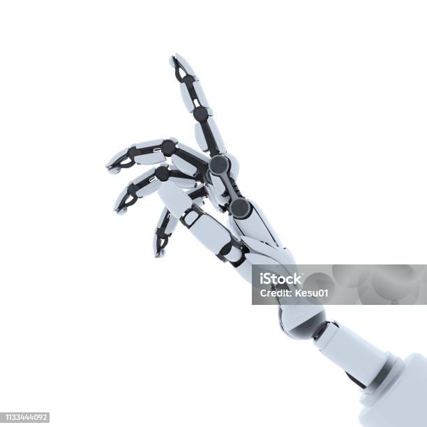 Tangan Robot Menunjukkan Gerakan Terisolasi Di Latar Belakang Putih