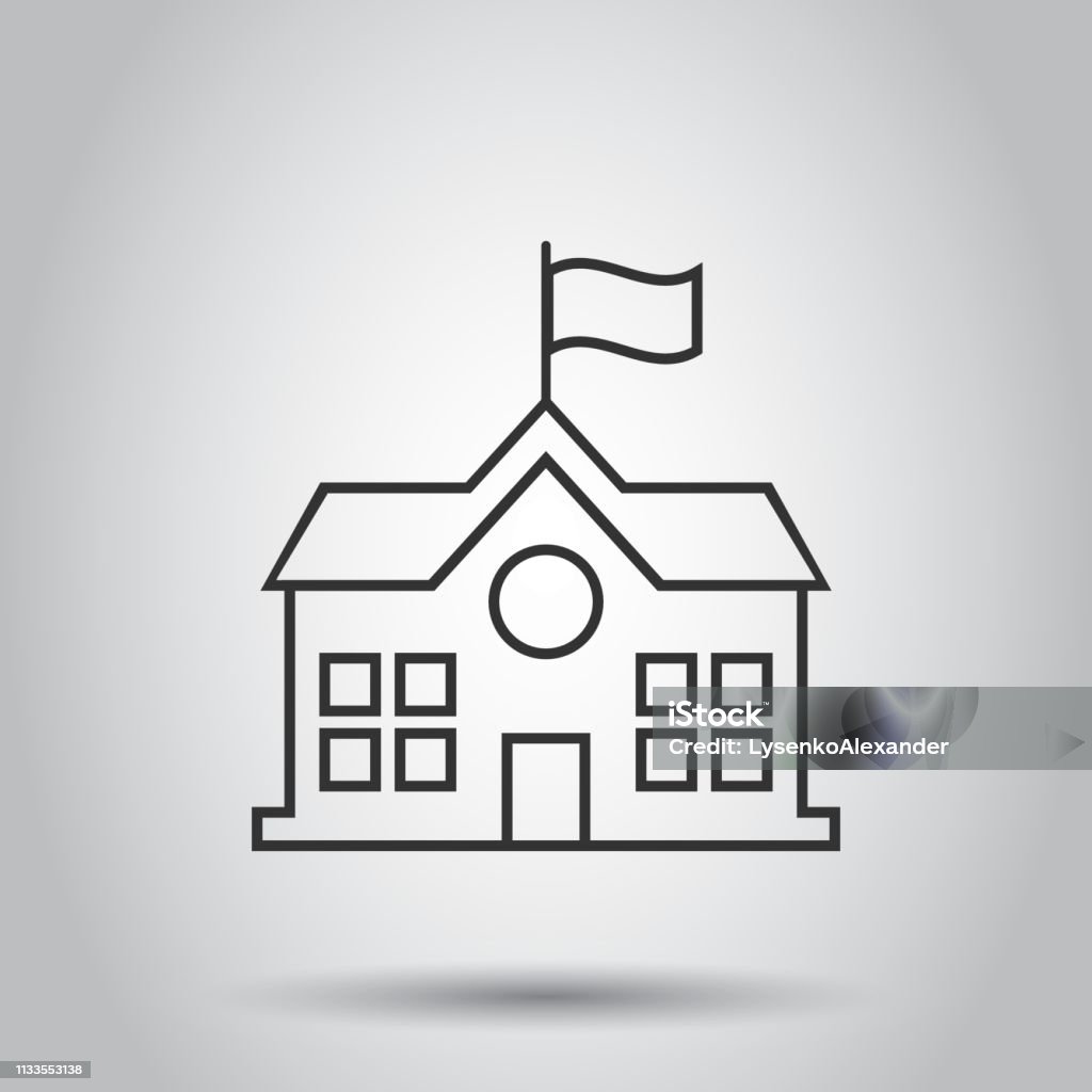 Vetores De Ícone Do Edifício Da Escola No Estilo Liso Ilustração Do