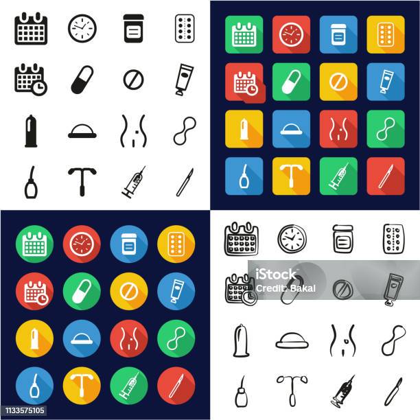 Contraception Methods Icons All In One Icons Black White Color Flat