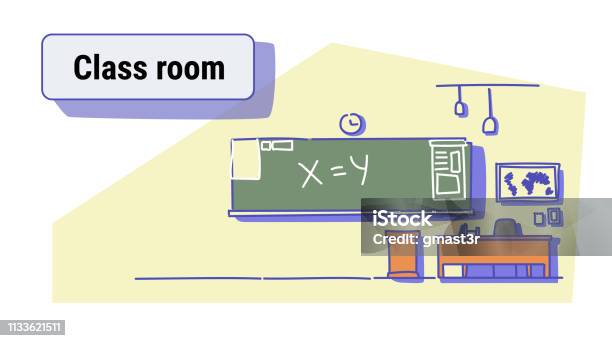 Ruang Kelas Interior Ruang Sekolah Kosong Dengan Papan Tulis Dan Meja