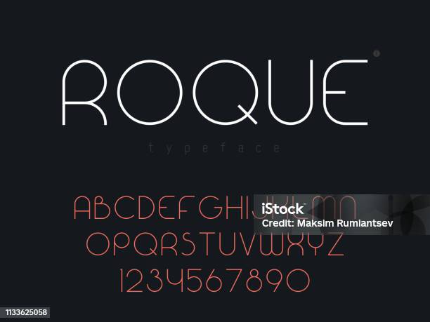 Vector Thin Line Uppercase Font Latin Alphabet Letters And Numbers