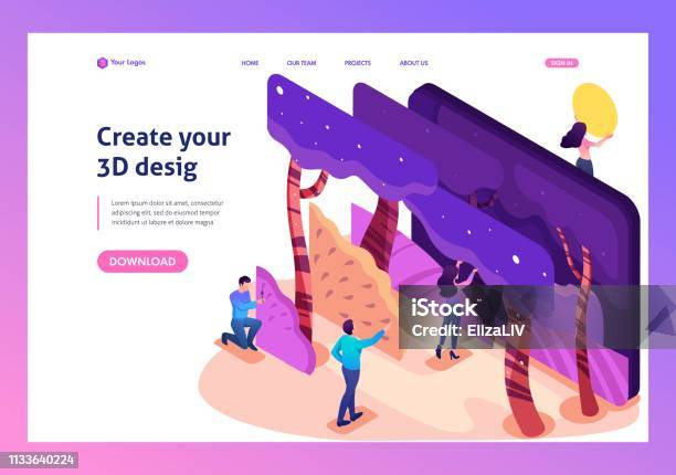 Konsep Cerah Isometrik Dari Program Modern Untuk Membuat Ilustrasi 3d