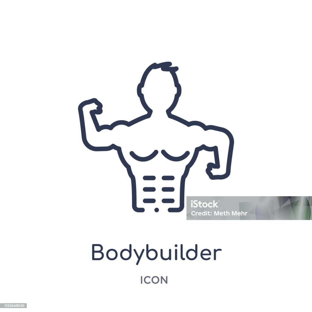 Vetores De Ícone Linear Do Bodybuilder Da Ginástica E Da Coleção Do