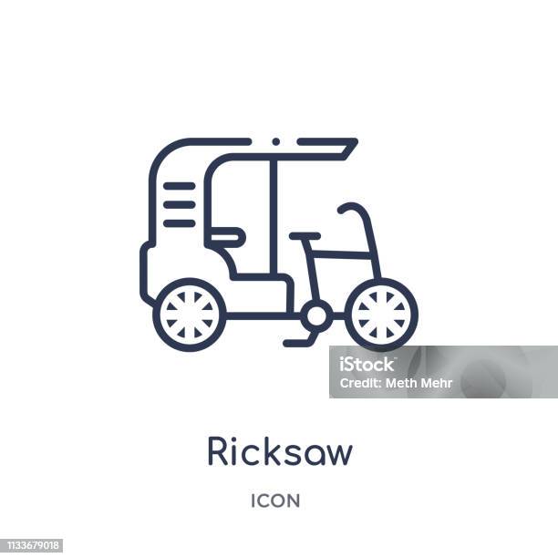 Vetores De Ícone Linear Do Ricksaw Da Coleção Do Esboço De India Linha
