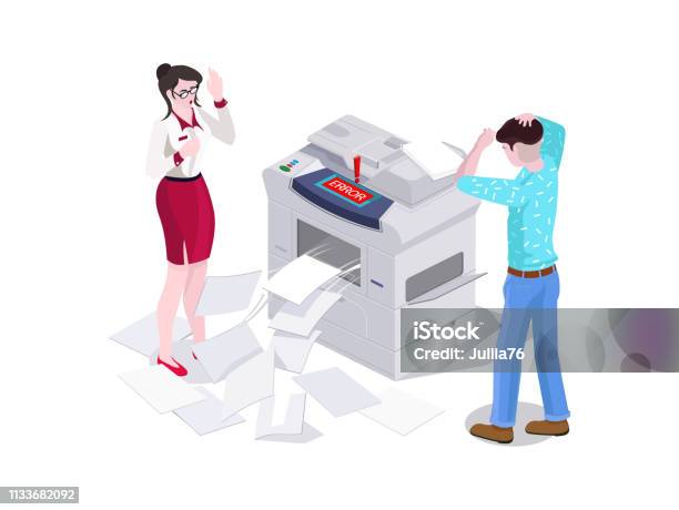Pria Isometrik 3d Dan Seorang Wanita Di Kantor Mencetak Dan Membuat
