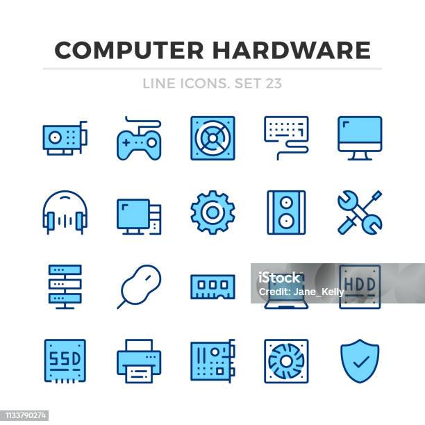 Computer Hardware Vector Line Icons Set Computer Parts Computer