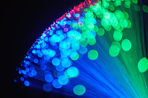 Blurred Led Screen Closeup Glowing Threads In A Color Spectrum On A