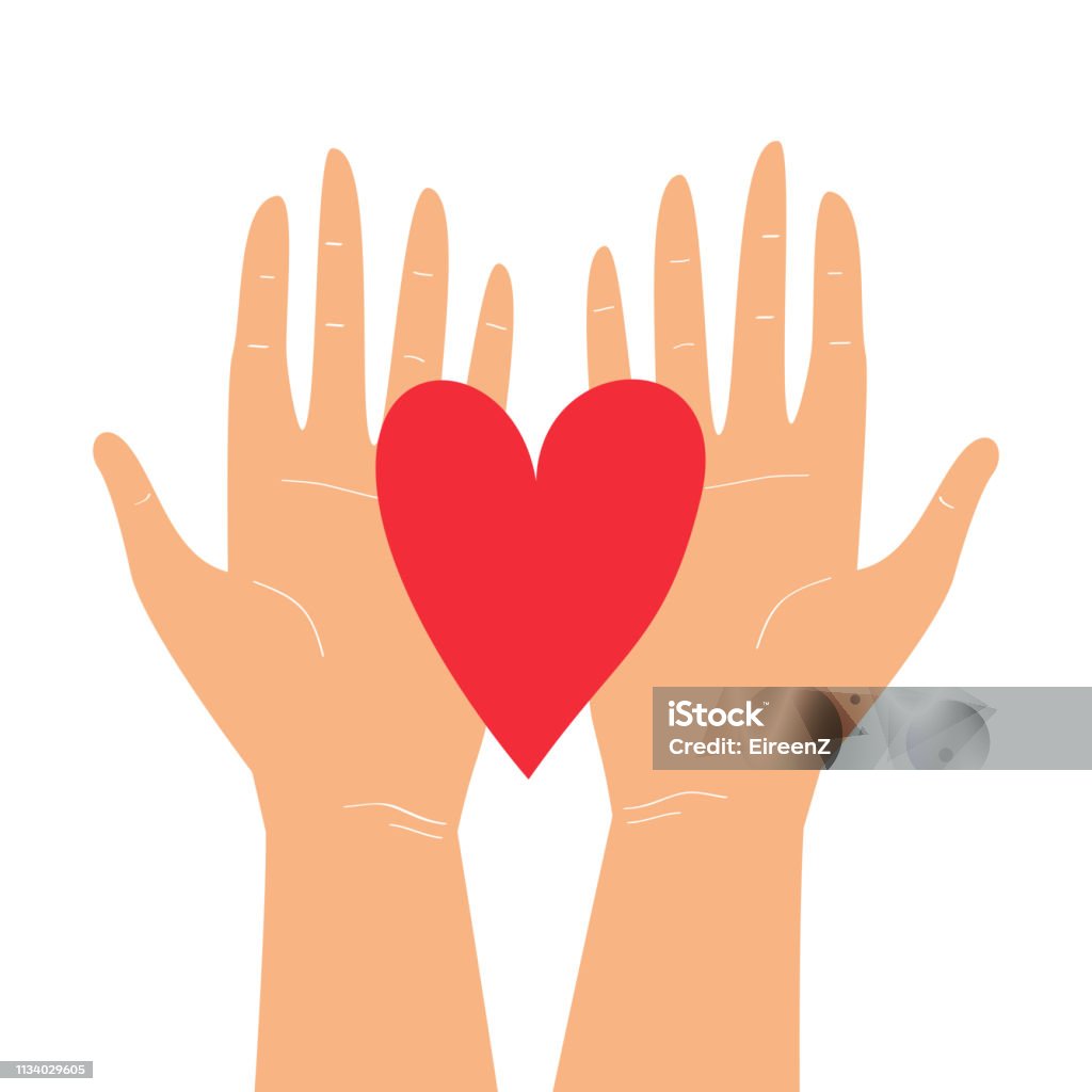 Vector Illustration With Two Hands Holding Heart Isolated On White