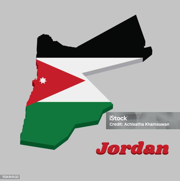 3d Map Outline And Flag Of Jordan A Horizontal Triband Of Black White