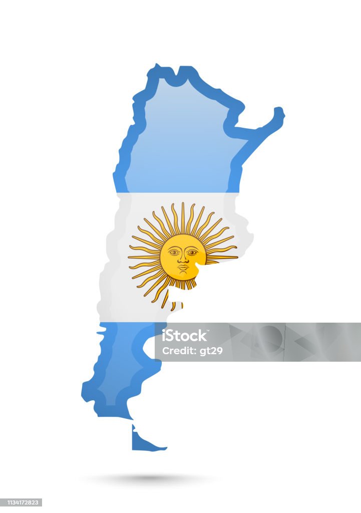 Argentinien Flagge Und Umriss Des Landes Auf Weißem Hintergrund Stock