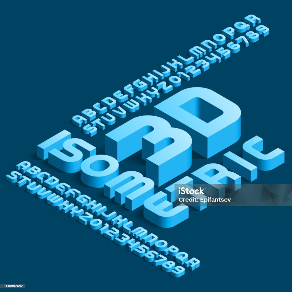 Font Alfabet Isometrik 3d Efek 3d Huruf Modern Dan Angka Dengan