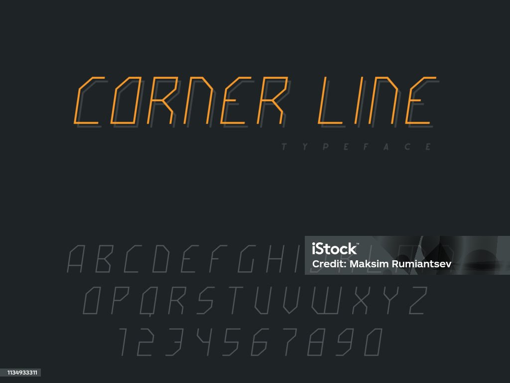 Latin Uppercase Alphabet Letters And Numbers Abstract Linear Font Stock