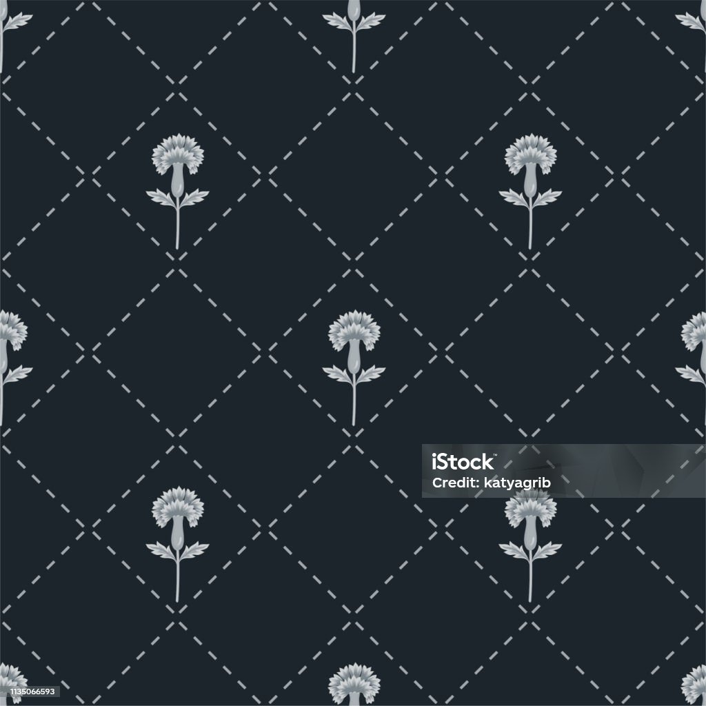 Vector Seamless Diagonal Dashes With Flowers Inside Pattern Stock