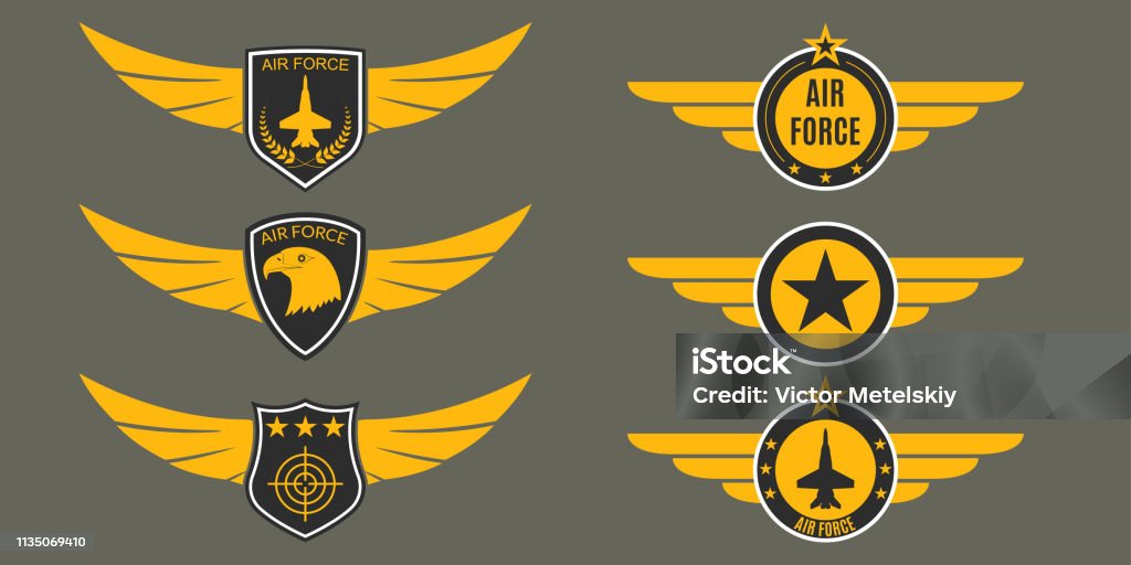 Ilustración De Logotipo De La Fuerza Aérea Con Alas Escudos Y Estrellas
