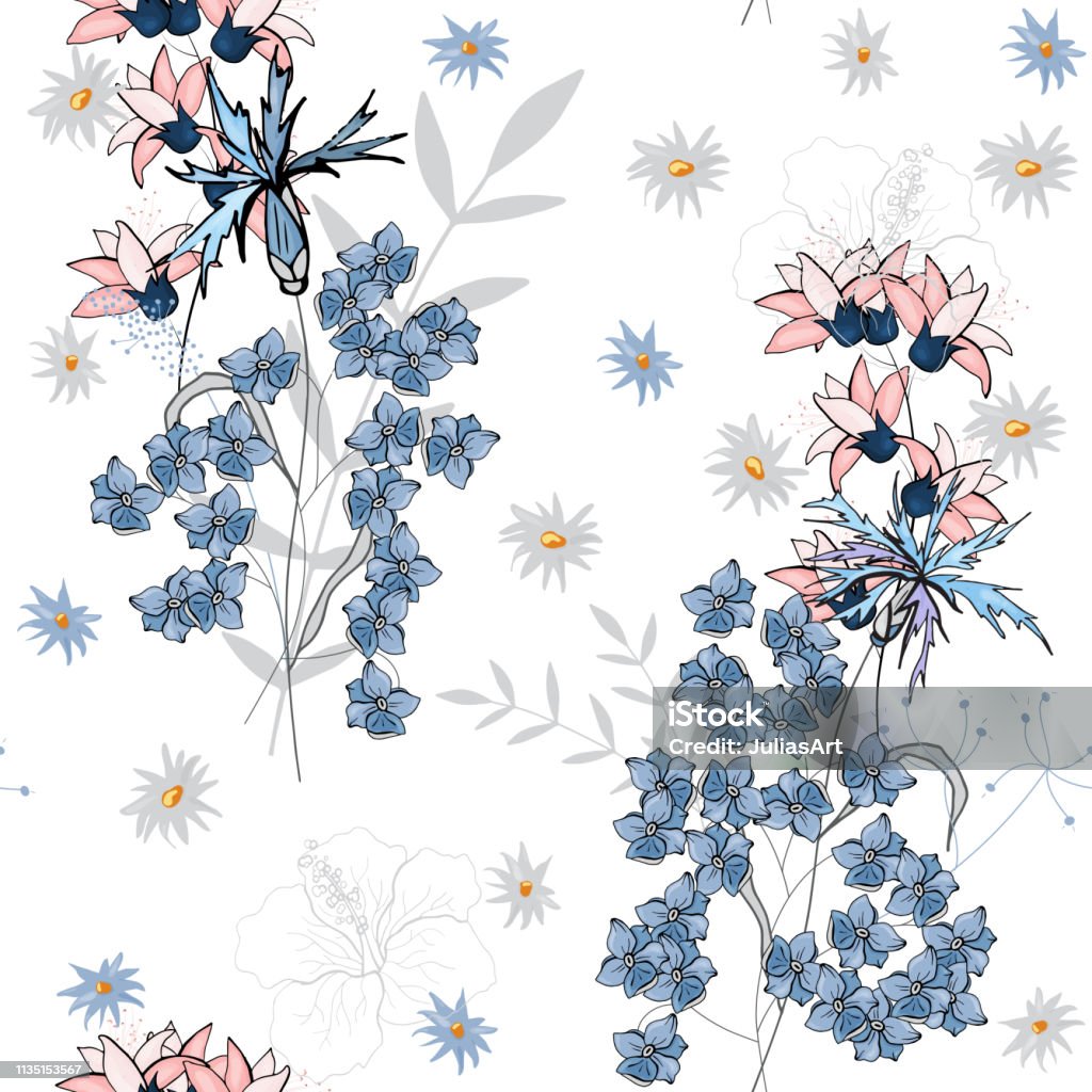 Ilustración De Mezcla De Mano Floral Sin Costura Ilustración Vectorial