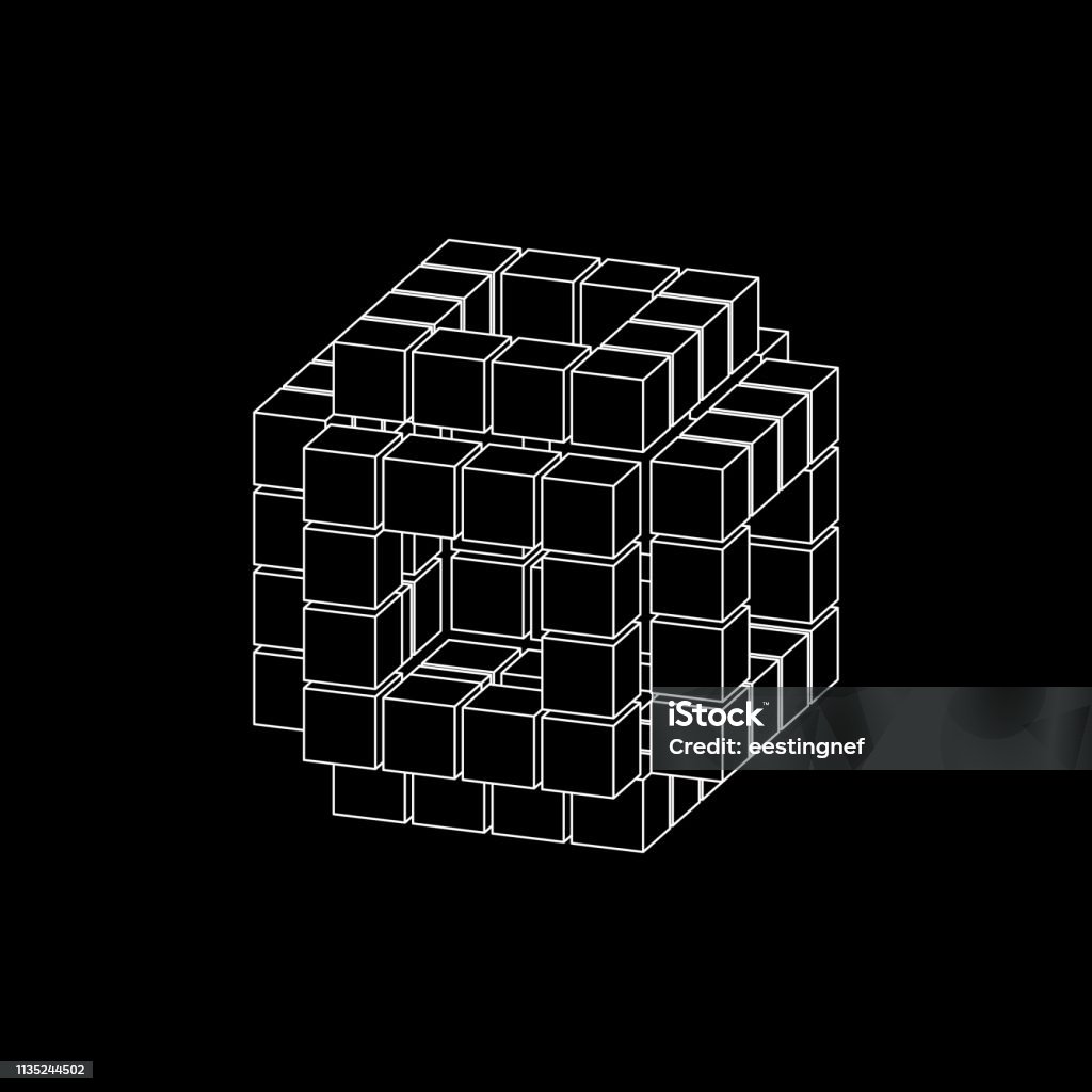 Abstract 3d Cube From Cubes Dimetric Projection Vector Outline Illustration Stock Illustration