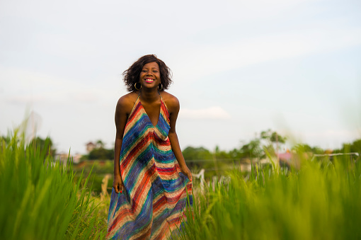 Lifestyle Portrait Of Young Attractive And Happy Black Afro American