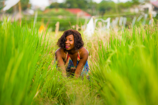 Lifestyle Portrait Of Young Attractive And Happy Black Afro American