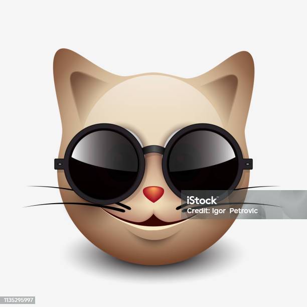 Ilustración De Lindo Sonriente Gato Emoticono Vistiendo Gafas De Sol