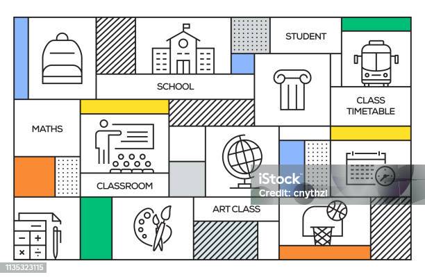 Konsep Sekolah Konsep Geometric Retro Style Banner Dan Poster Dengan