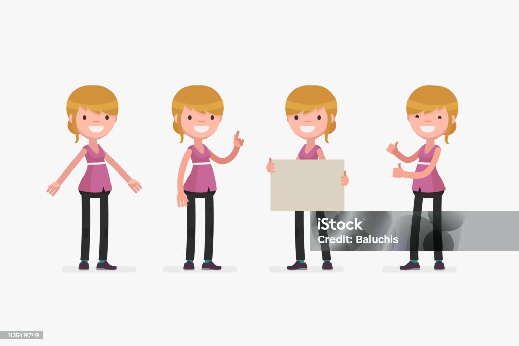 Female Character In Casual Clothes In Different Poses Vector