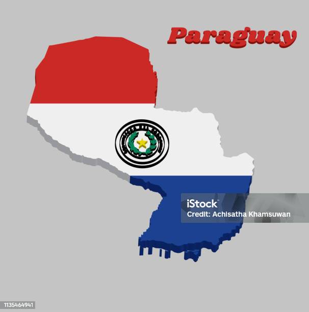 3d Map Outline And Flag Of Paraguay A Horizontal Triband Of Red White