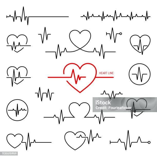 Collection Simple Dicônes De Ligne Associées Au Cardiogramme Vecteurs