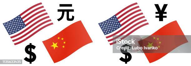 Ilustrasi Vektor Pasangan Mata Uang Forex Usdcny Bendera As Dan Cina