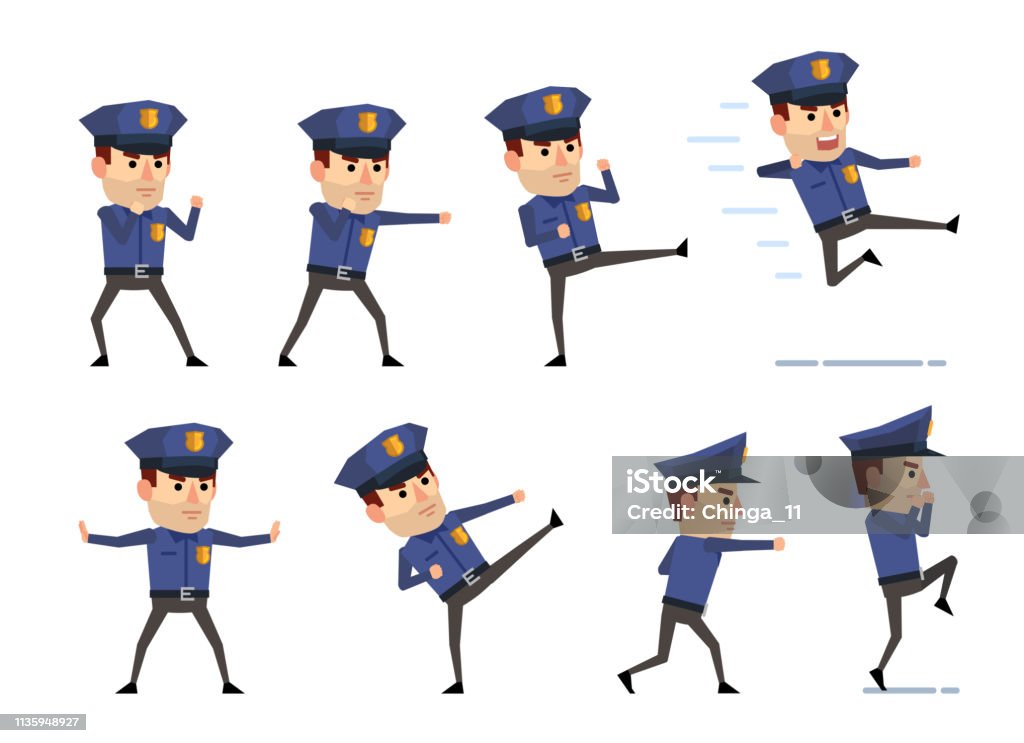 Seperangkat Karakter Polisi Menunjukkan Aksi Perkelahian Yang Beragam ... Seperangkat Karakter Polisi Menunjukkan Aksi Perkelahian Yang Beragam ...