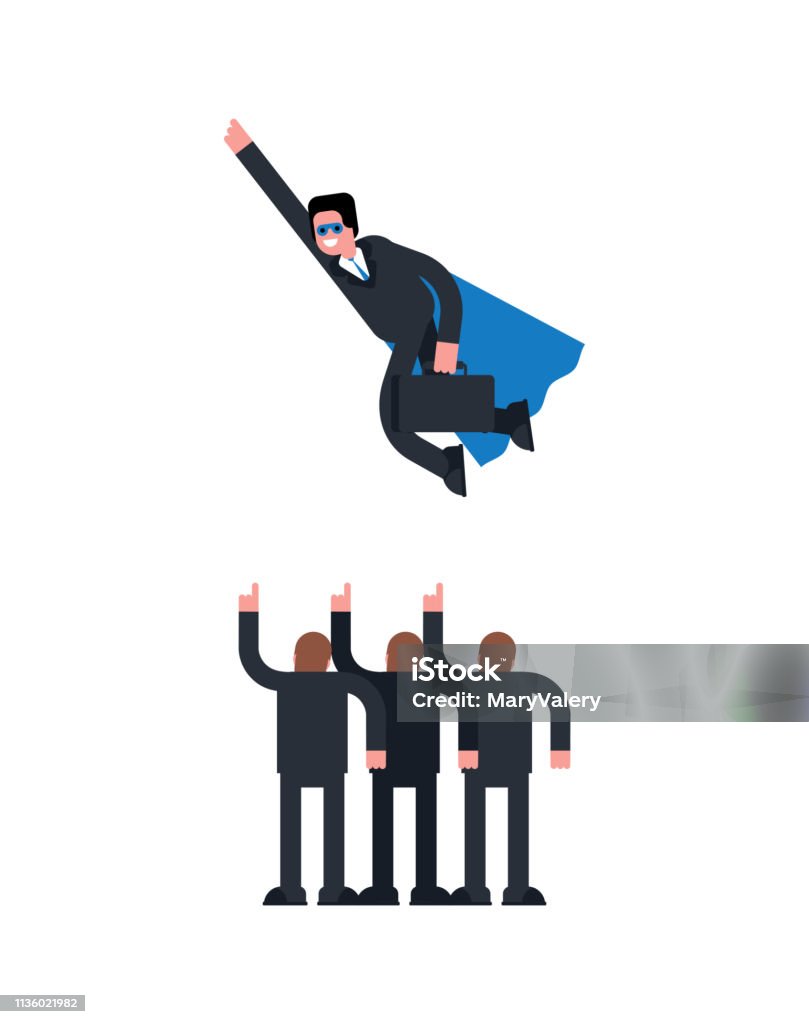 Super Businessman Superhero Manager Worker In Cloak Superpowers Boss